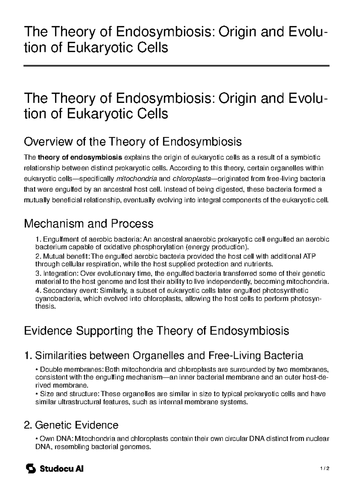 Theory of Endosymbiosis: Origin of Eukaryotic Cells - Studocu