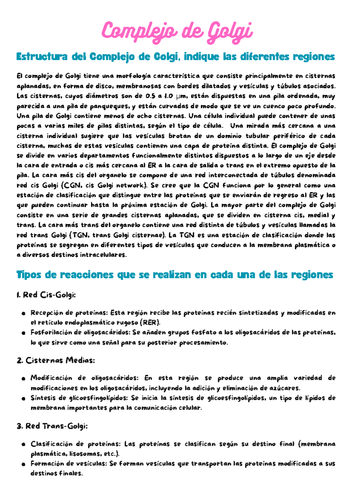 Estructura Y Función Del Complejo De Golgi Reacciones Y Regiones