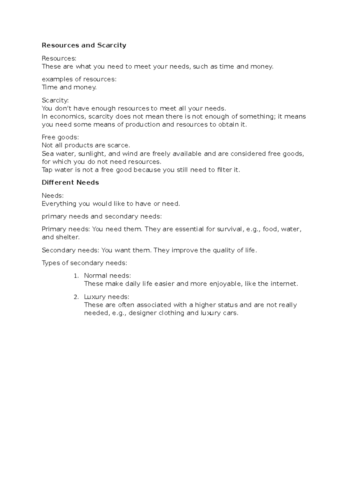 Eco Notes: Resources, Scarcity, and Needs Explained - Studeersnel