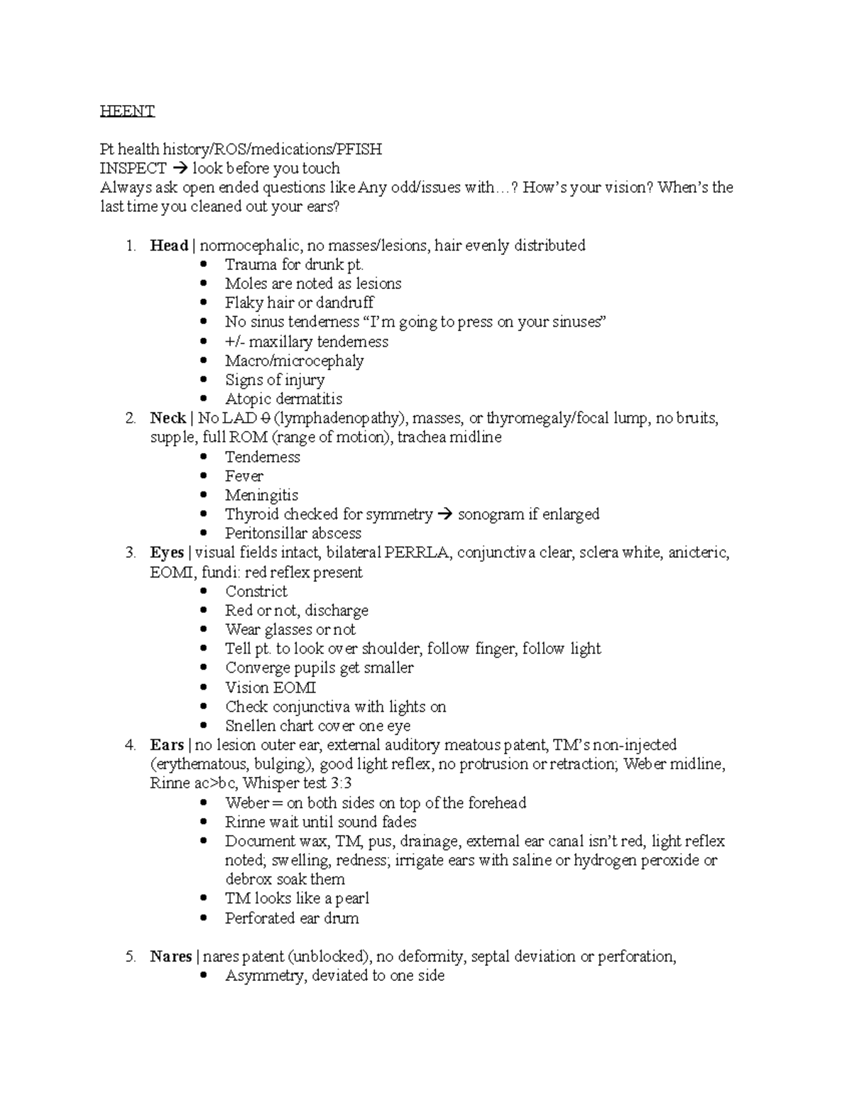 HEENT Health Assessment Lab Notes for Clinical Practice - Studocu