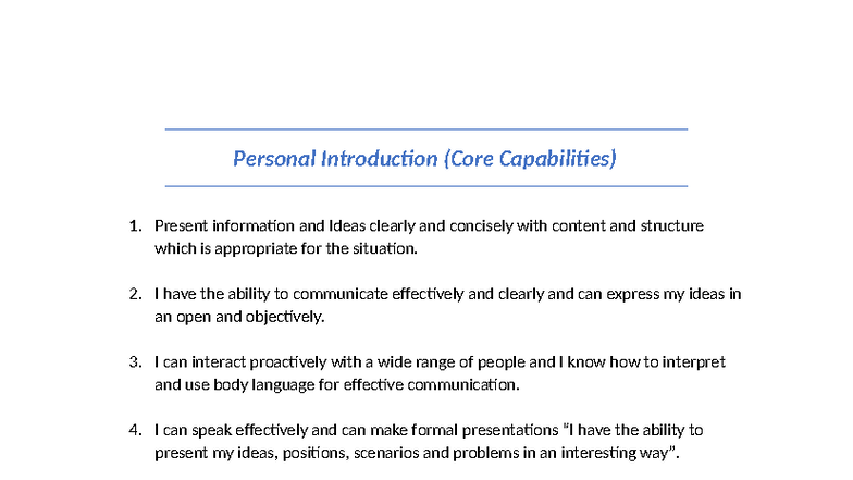 Core Capabilities: Personal Introduction & Communication Skills - Studocu