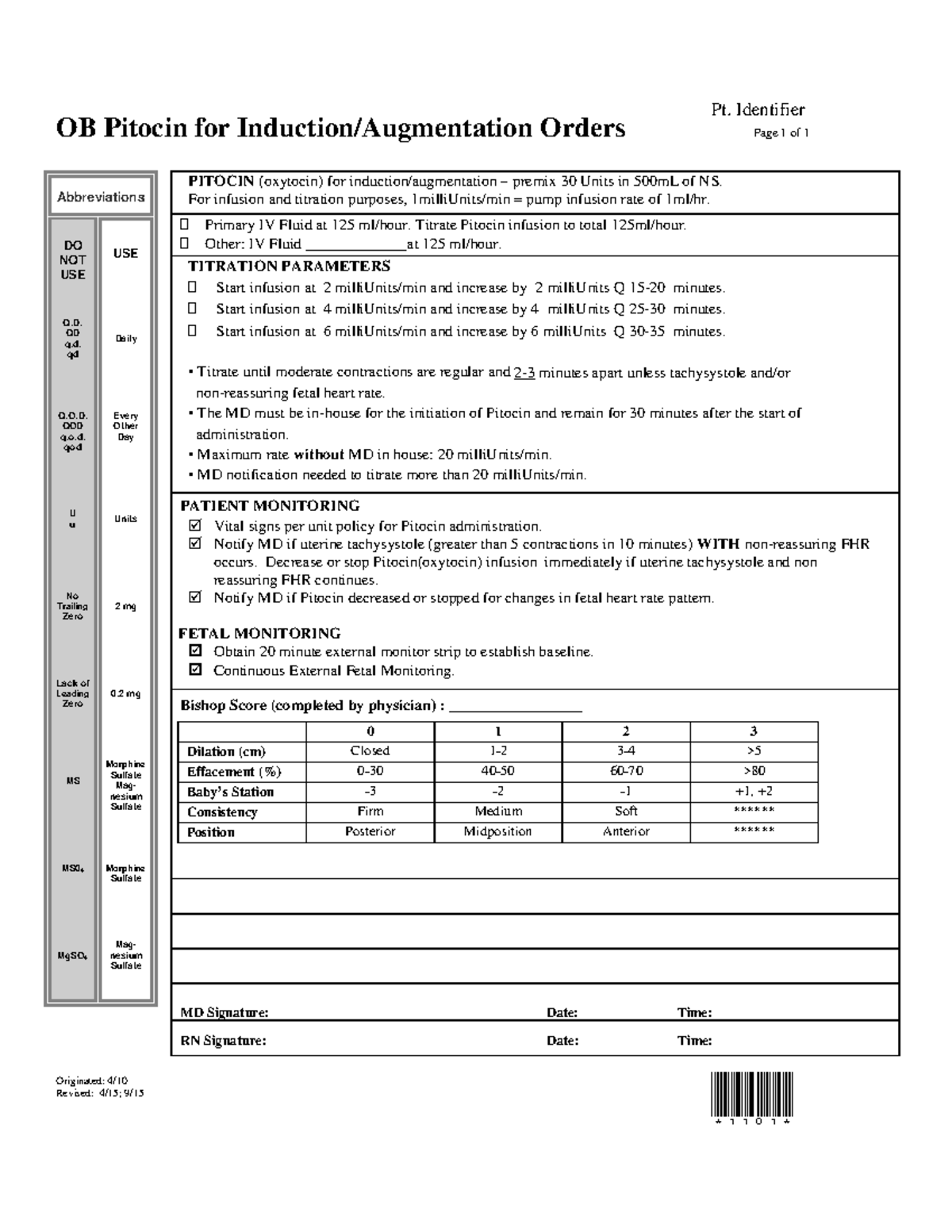 OB Pitocin Induction/Augmentation Orders Guide (OB 101) - Studocu