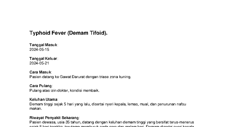 A01.0 Typhoid Fever Case Study: Clinical Management and Recovery - Studocu