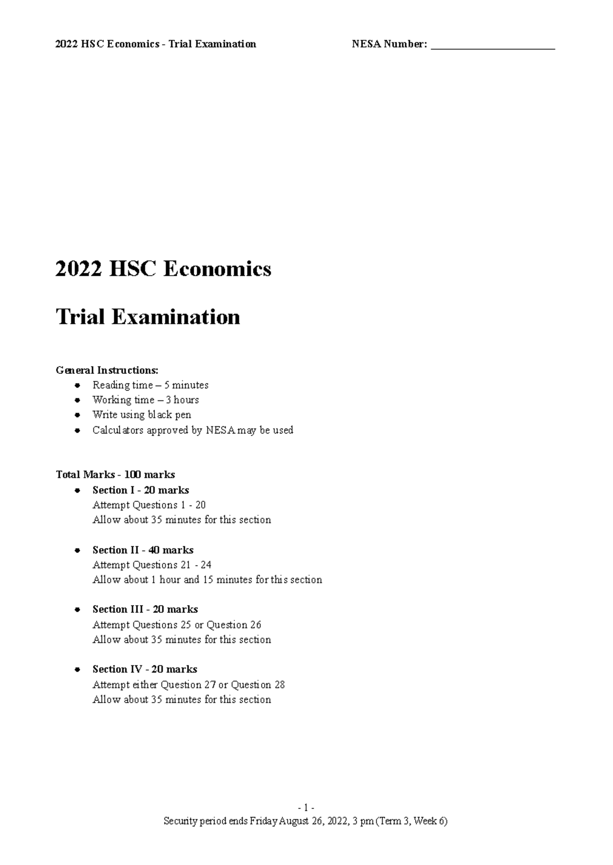 2022 HSC Economics Trial Exam - Comprehensive Review & Marking Criteria ...