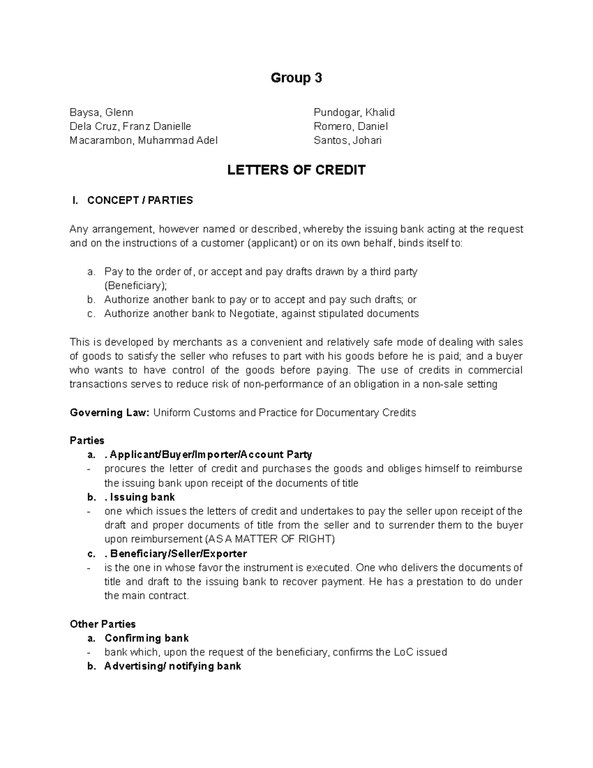 Group 3 - Comprehensive Overview of Letters of Credit and Their ...
