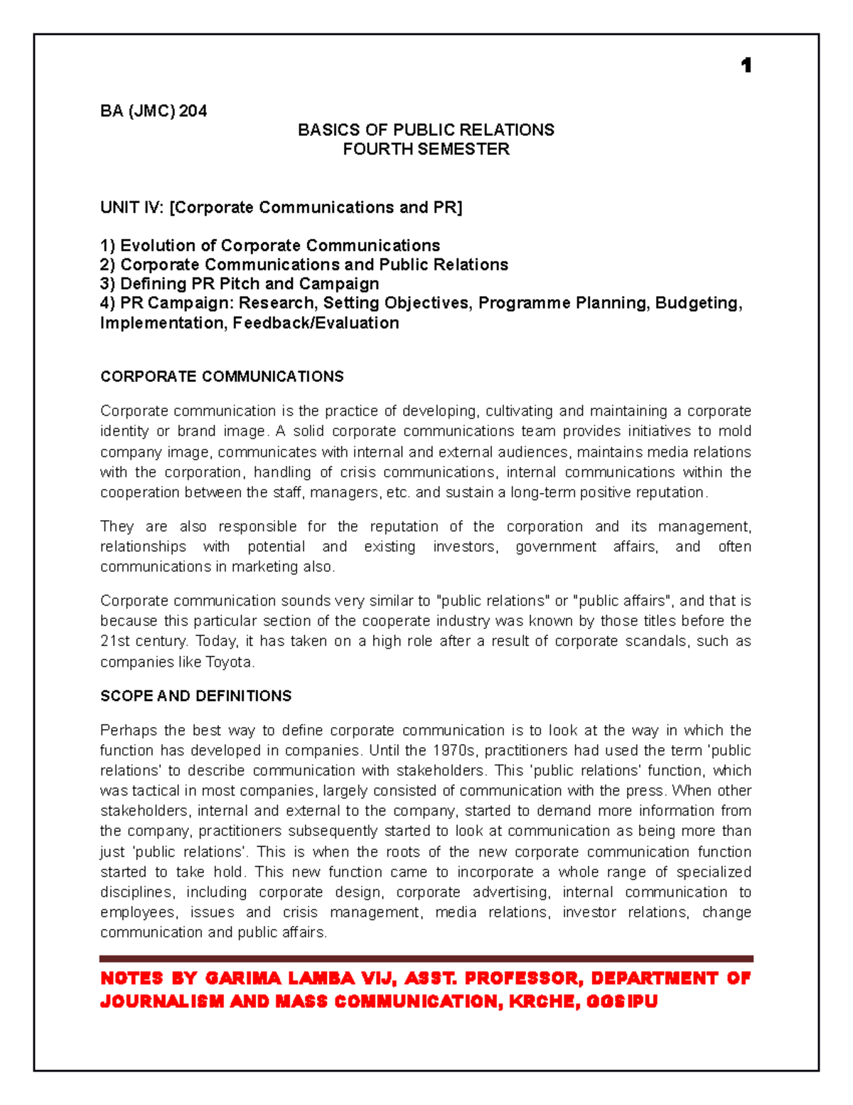 PR Notes - UNIT IV - BA (JMC) 204 BASICS OF PUBLIC RELATIONS FOURTH ...