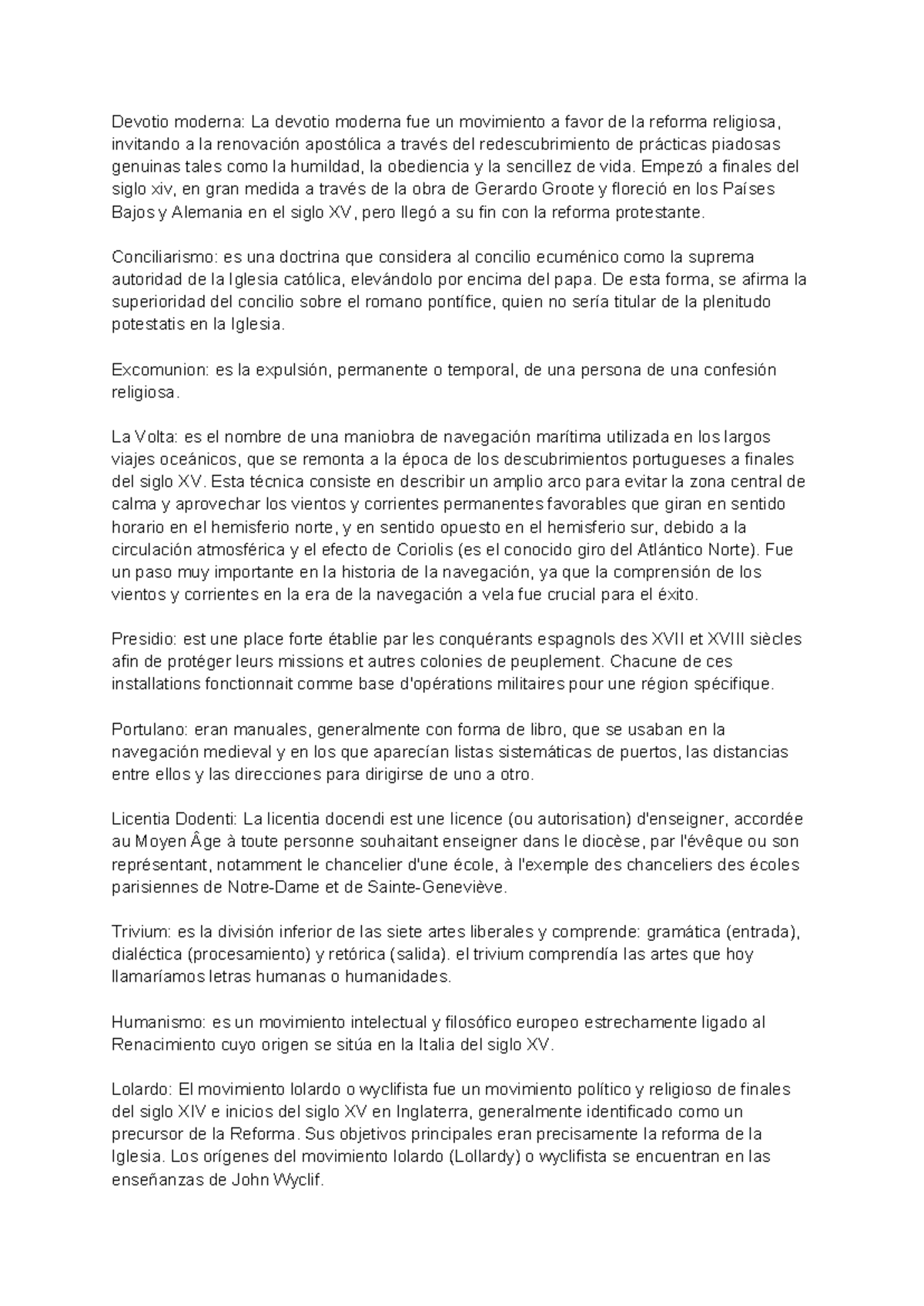 Conceptos Clave de la Devotio Moderna, Conciliarismo y Humanismo - Studocu