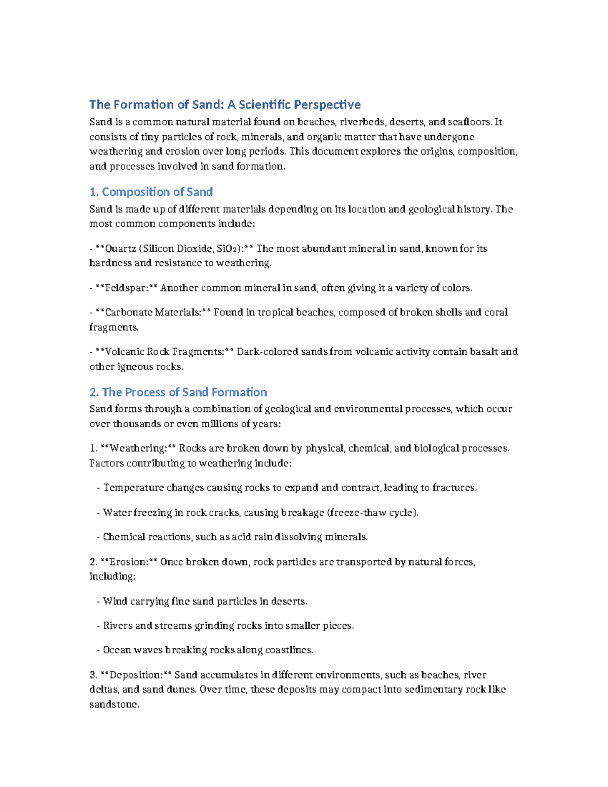 Formation of sand - Class notes - The Formation of Sand: A Scientific ...