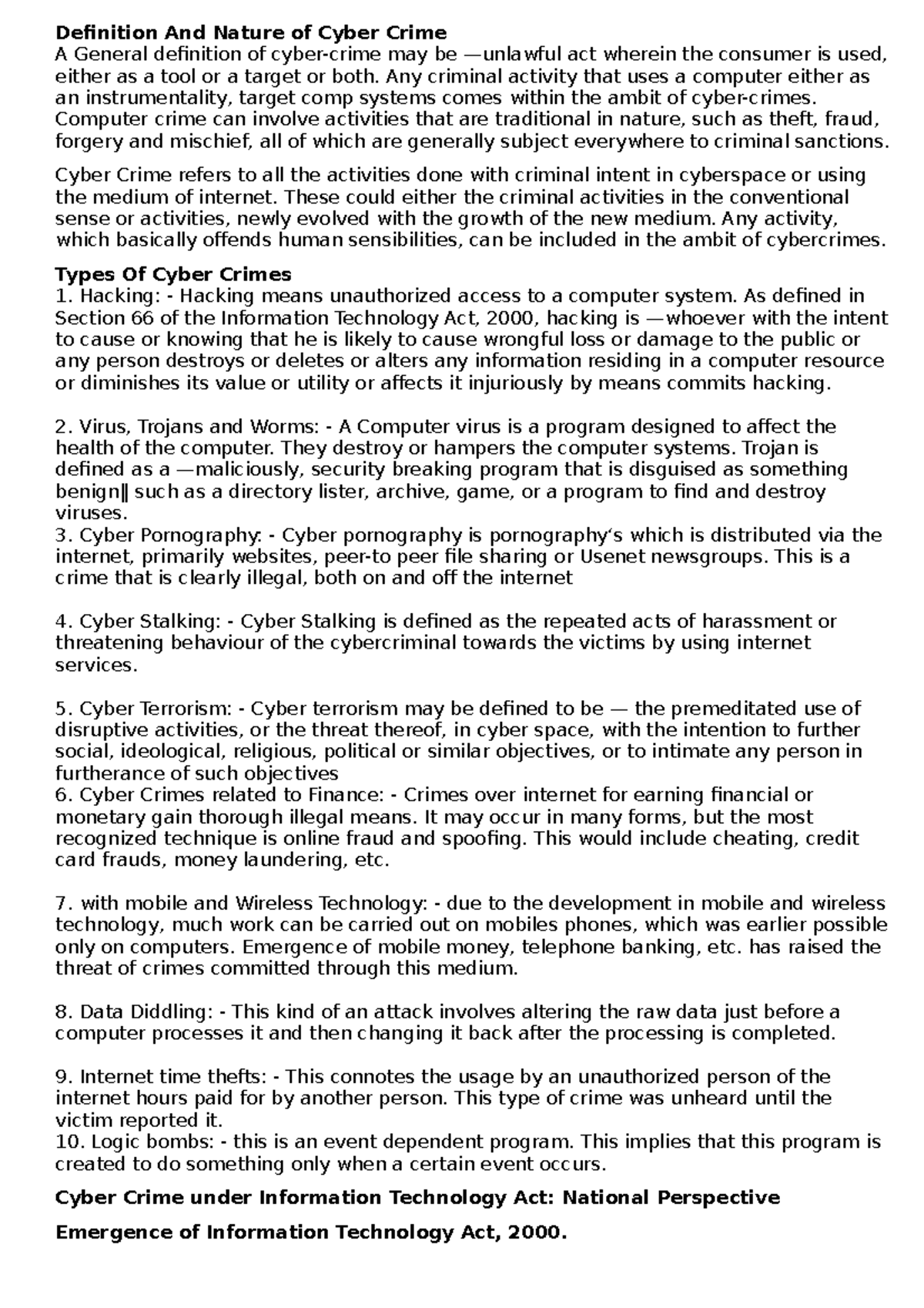 Unit 3 - Understanding Cyber Crime: Definitions, Types, and Legal ...