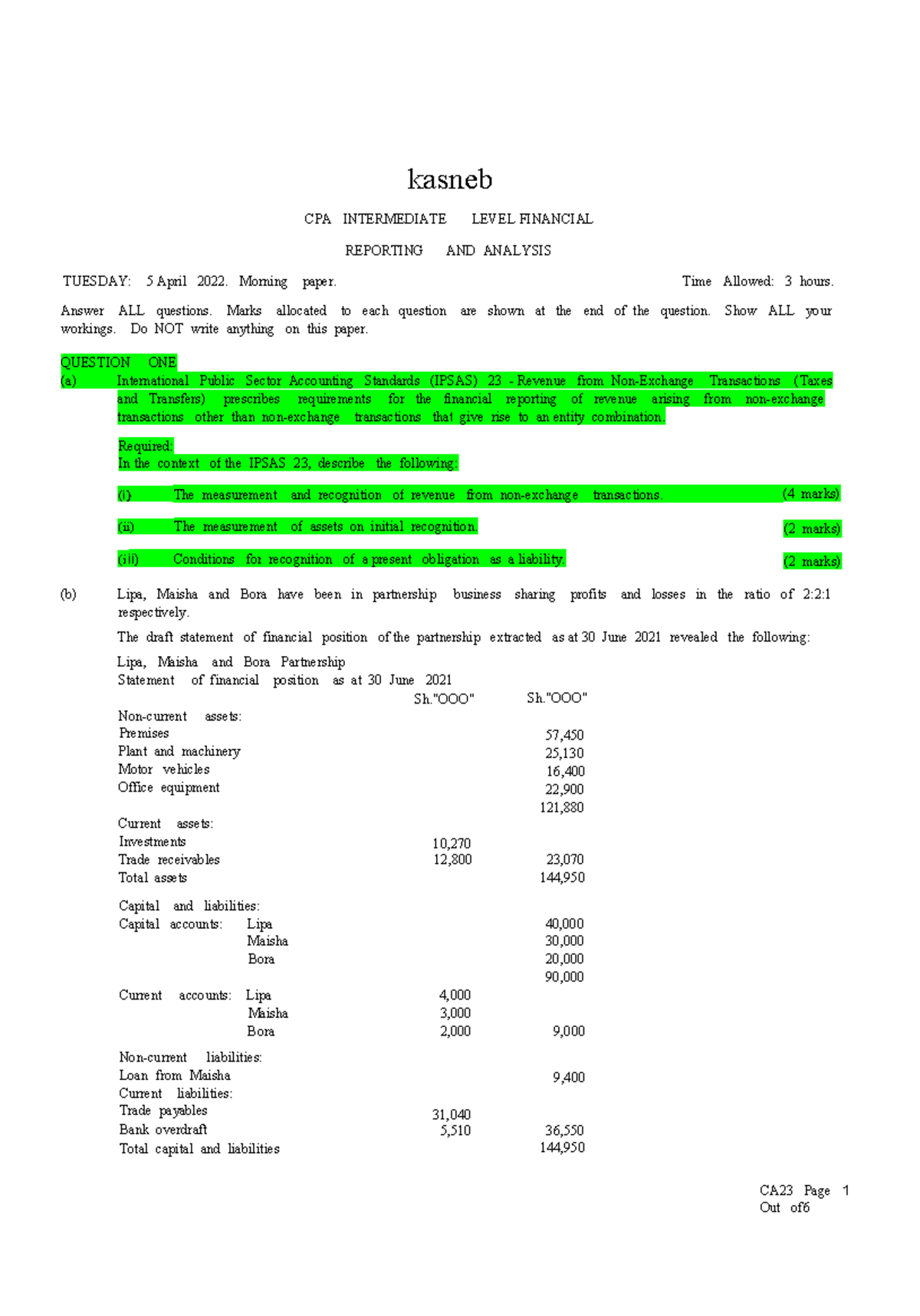 CA23 CPA Intermediate Financial Reporting & Analysis Exam Notes - Studocu