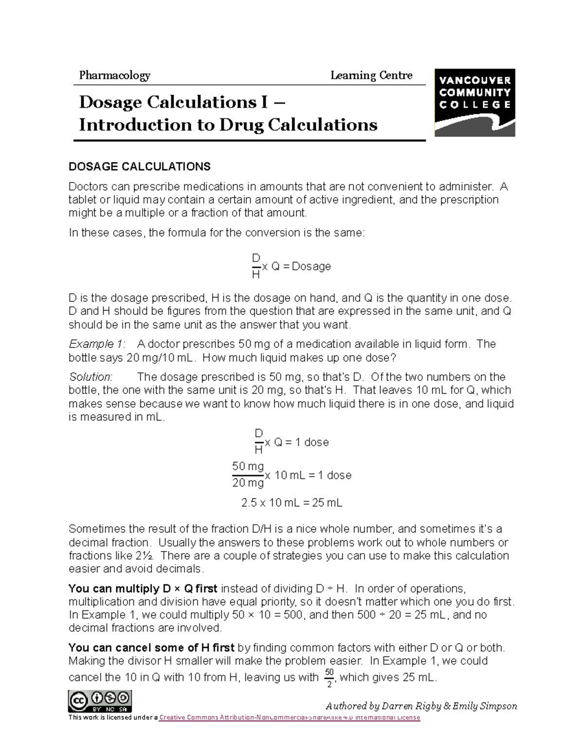 Medical Math for Health Science - This work is licensed under a ...