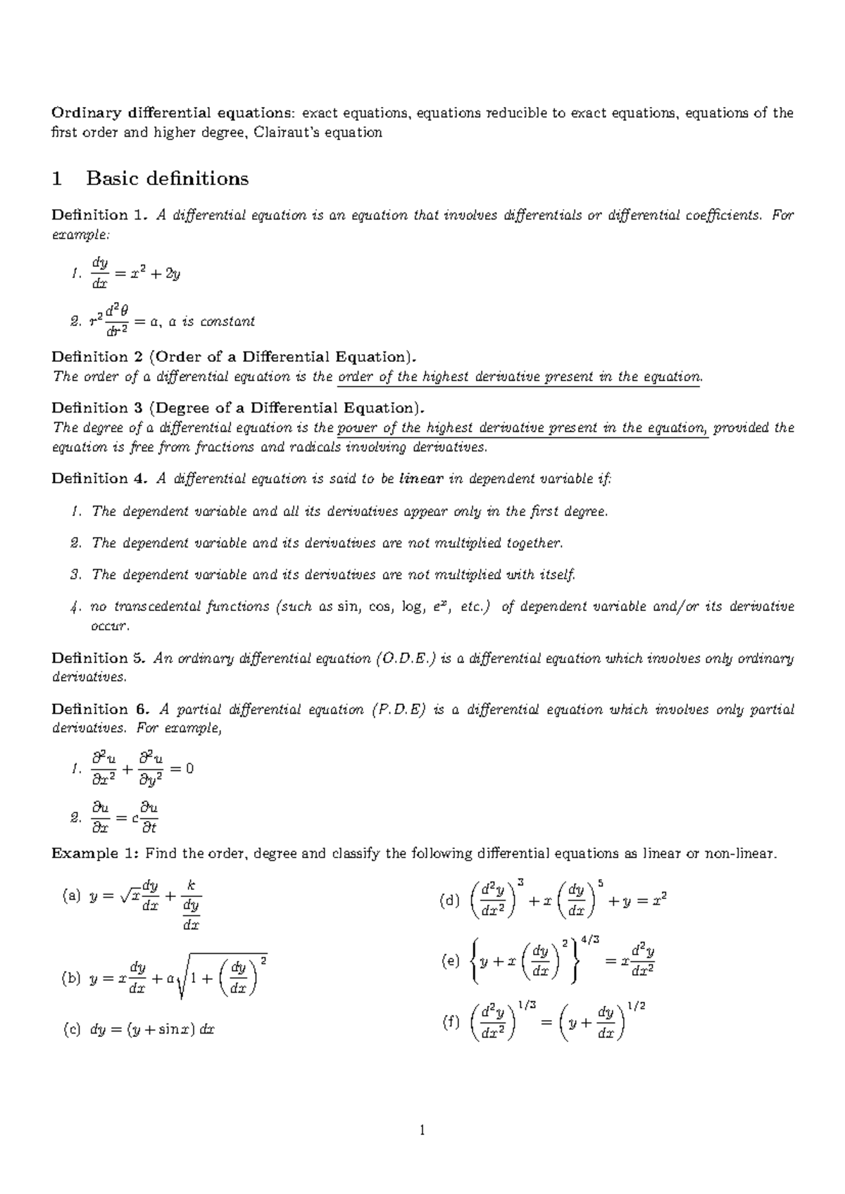 Unit 1 MTH166: Ordinary Differential Equations Overview and Key ...