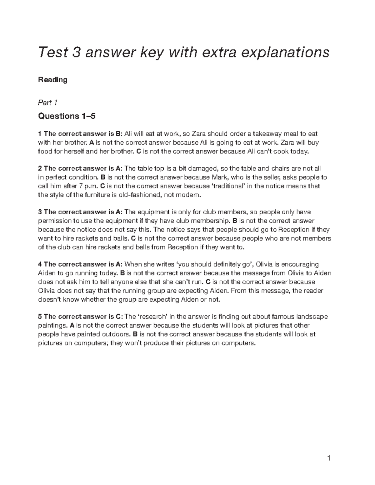 Test 3 Answer Key with Explanations for Reading Section - Studocu