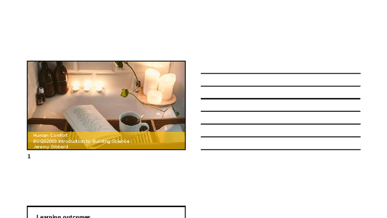 Human Comfort in Building Science - BUQS2003 Lecture Notes - Studocu