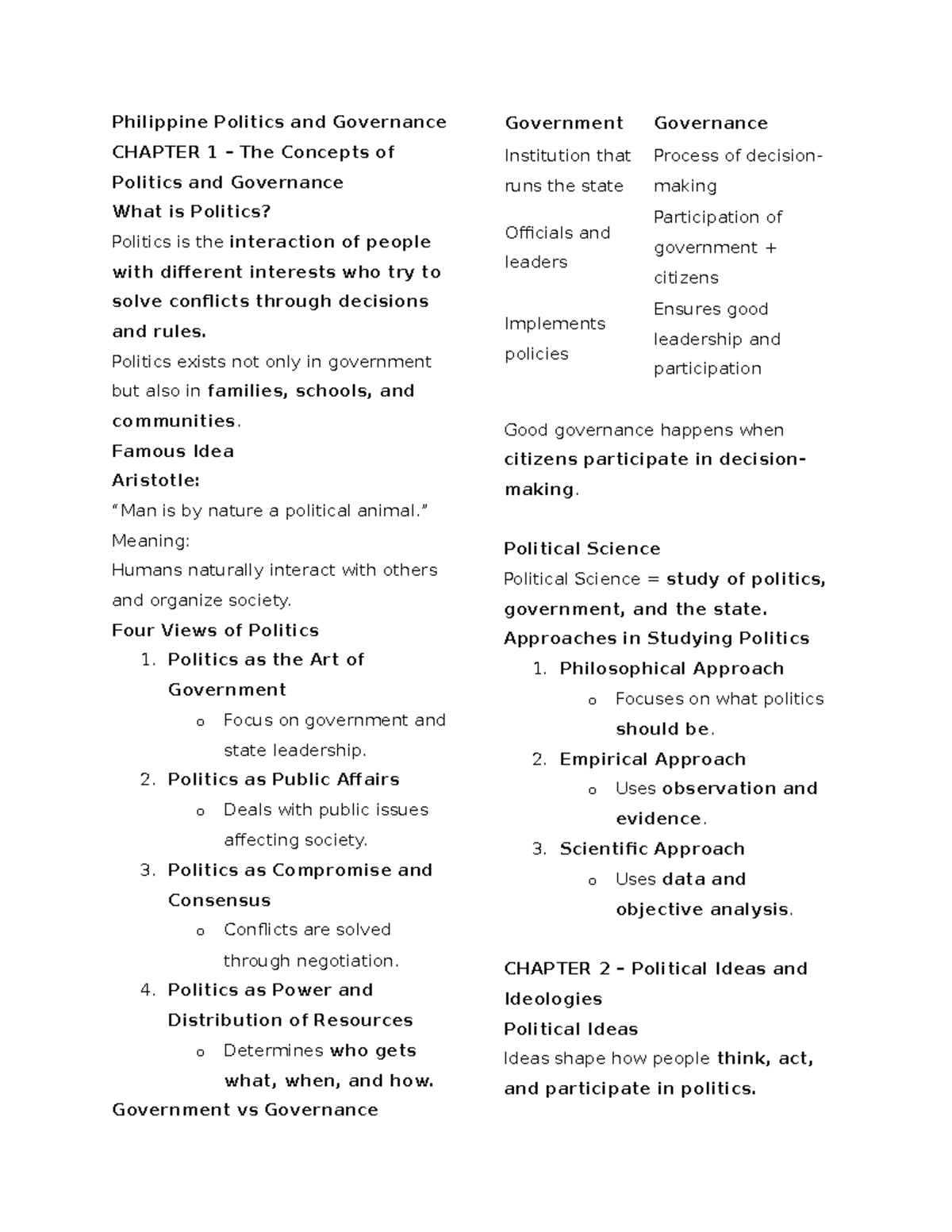 Philippine Politics and Governance (POL 101) Reviewer: Key Concepts and ...