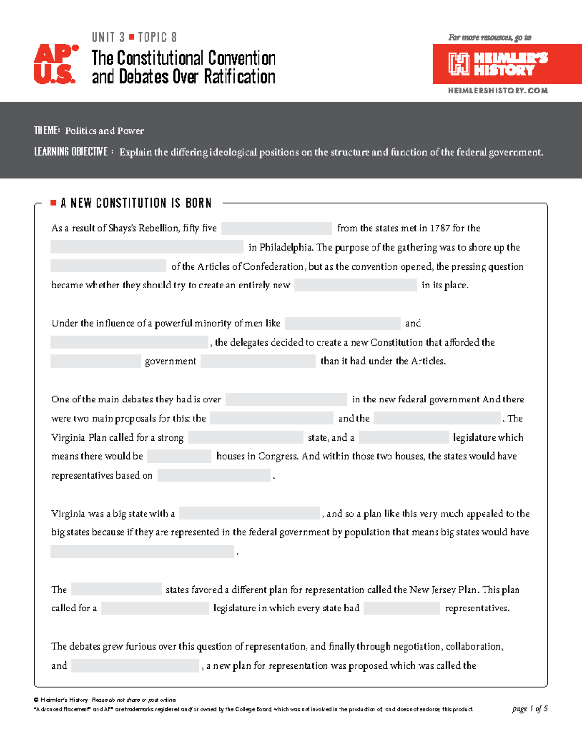 AP US History Unit 3 Topic 8: The Constitutional Convention ...