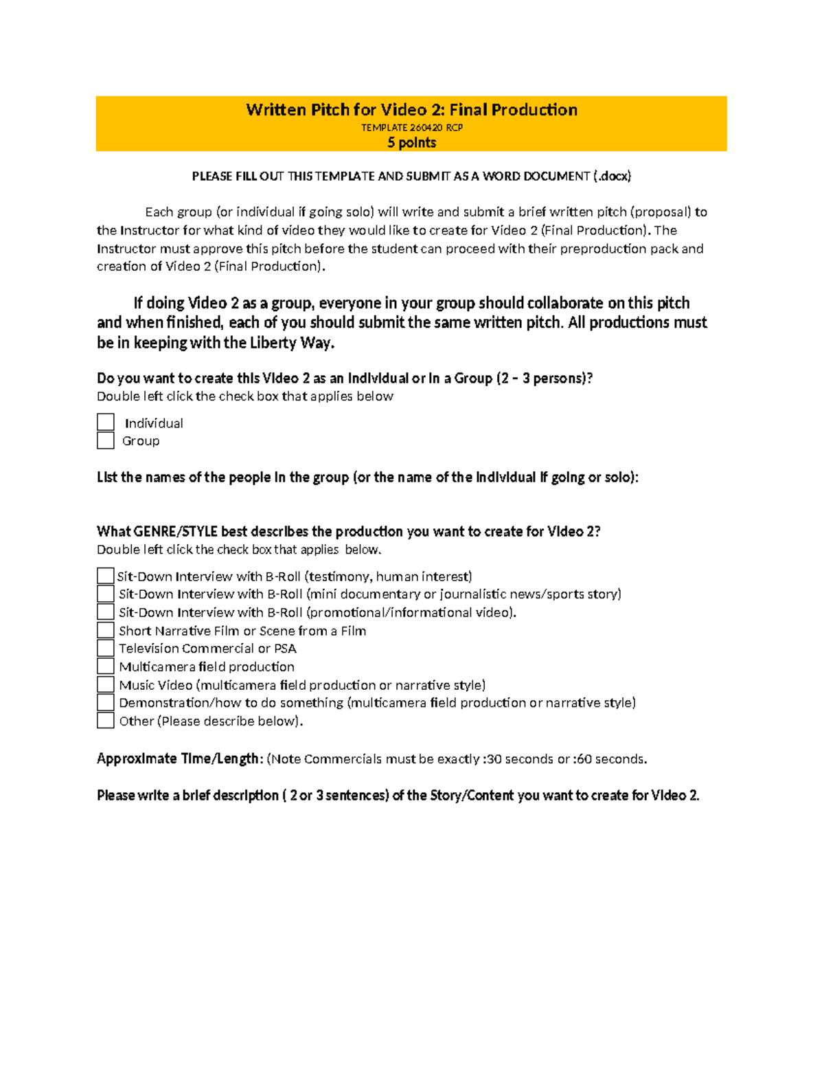 Video 2: Final Production Written Pitch Template (260420) - Studocu