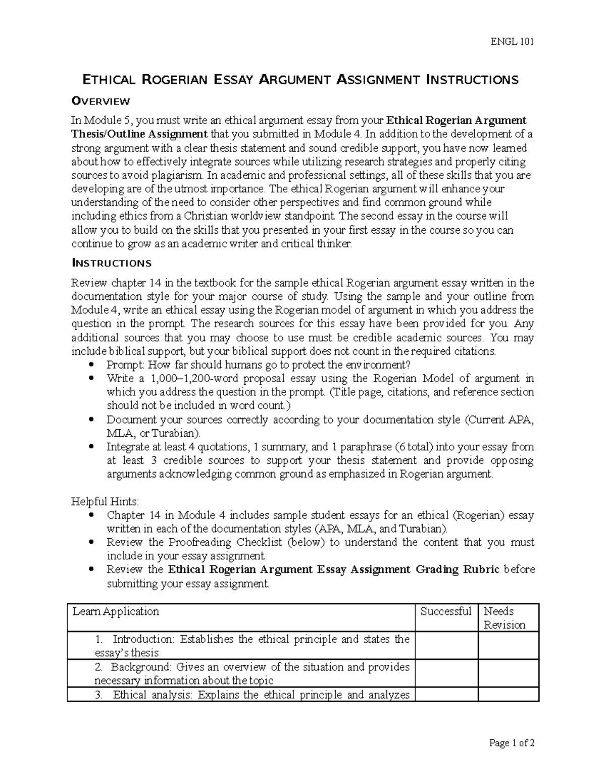 ENGL 101 Ethical Rogerian Argument Essay Assignment Guidelines - Studocu