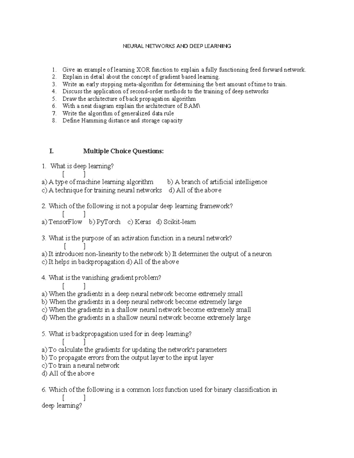 NNDL Neural Networks & Deep Learning Question Bank and Answers - Studocu