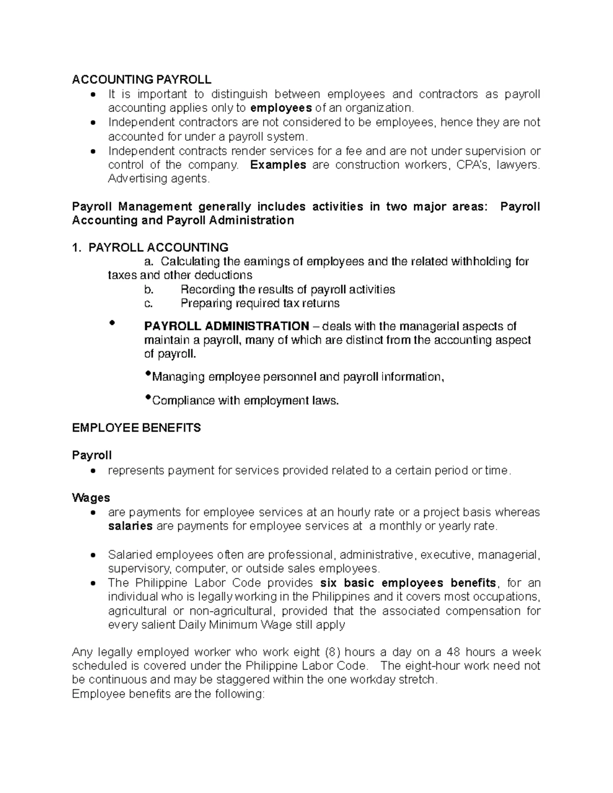Lecture Notes ON Payroll Accounting - LECTURE NOTES ON PAYROLL ...