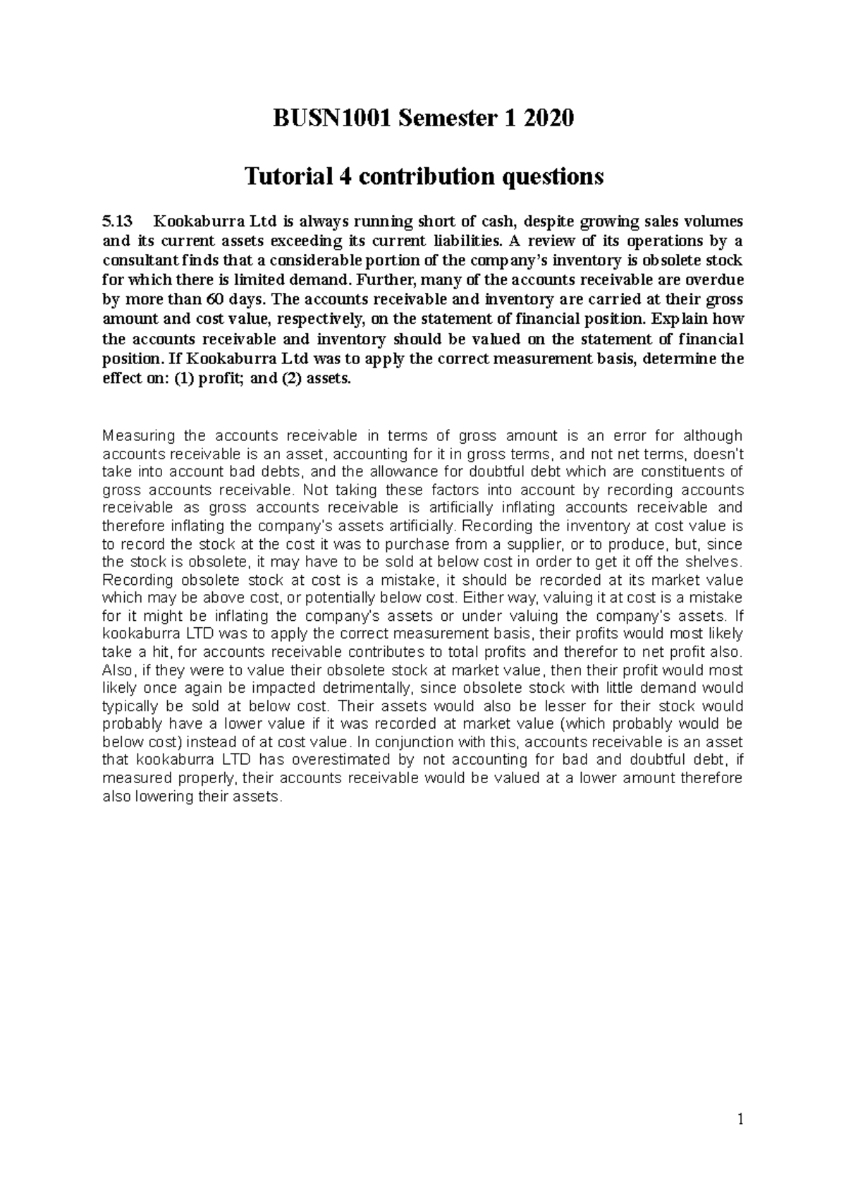BUSN1001 S1 2020 Tutorial 4 contribution questions - BUSN1001 Semester ...
