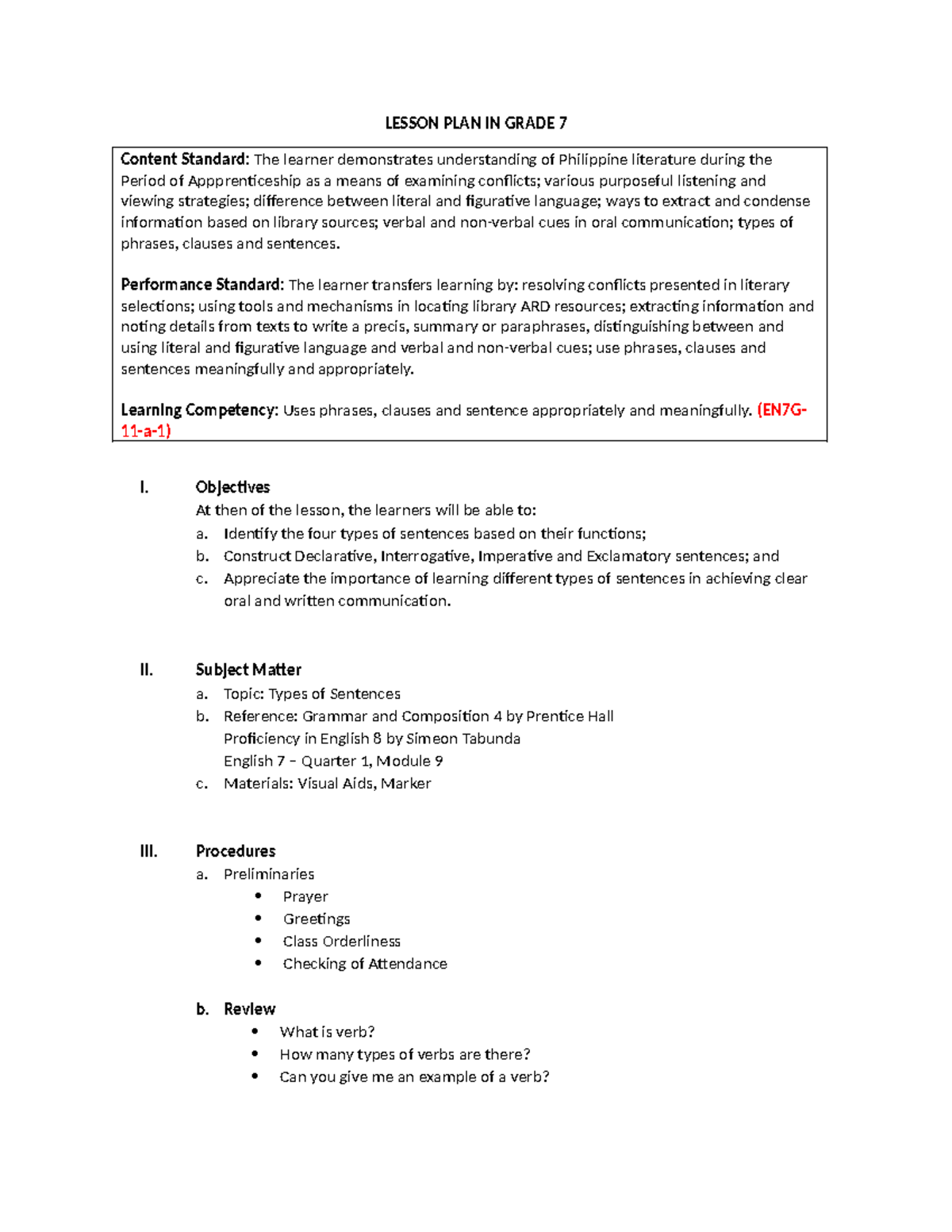Lesson PLAN IN Grade 7 - Demonstration - LESSON PLAN IN GRADE 7 Content ...