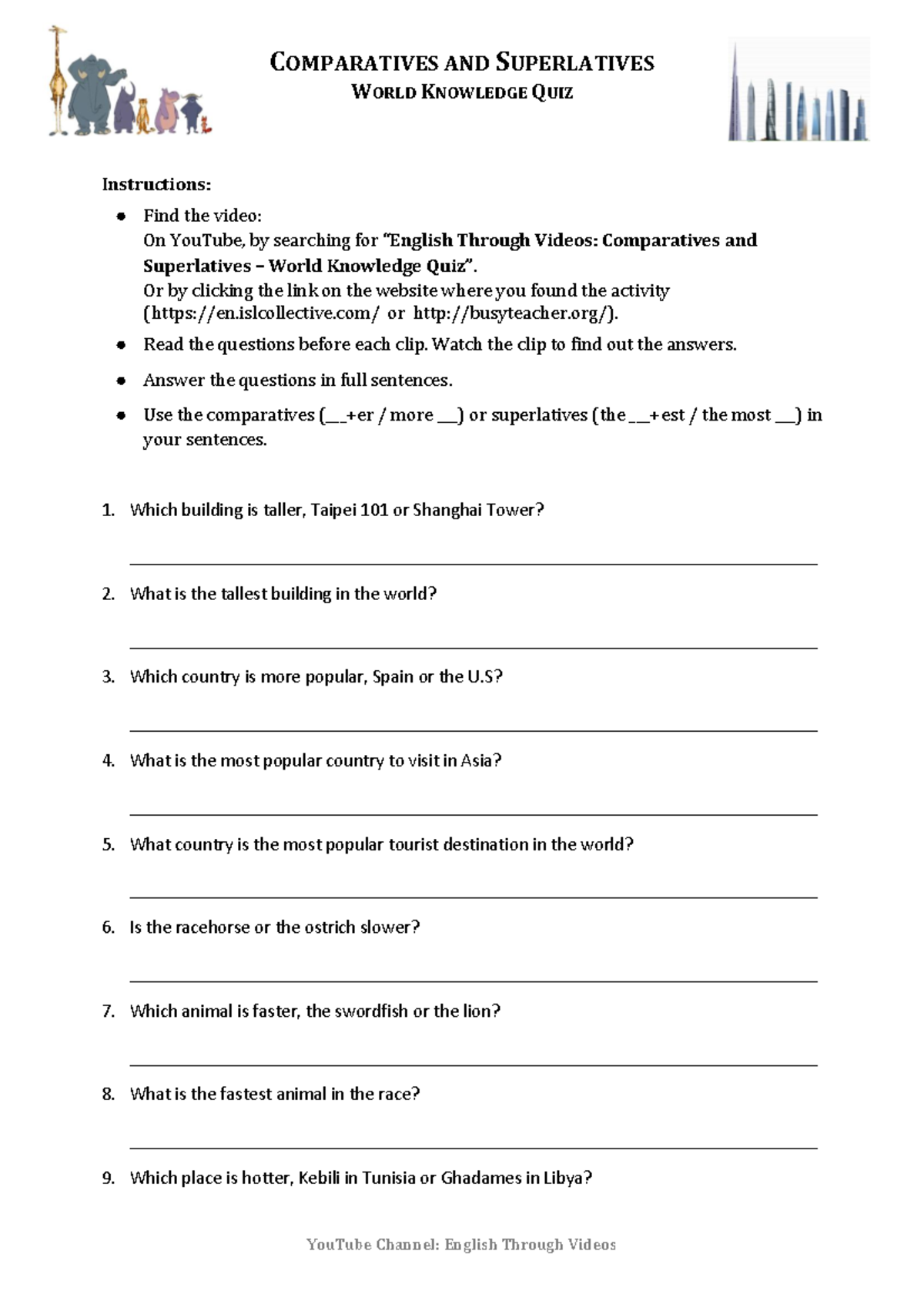 Comparatives and Superlatives World Knowledge Quiz 95226 - Studocu