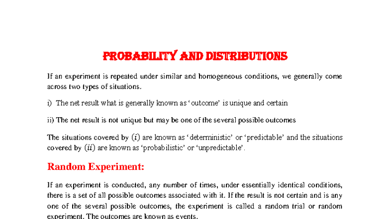 UNIT-III: Probability & Distributions Overview and Key Concepts - Studocu