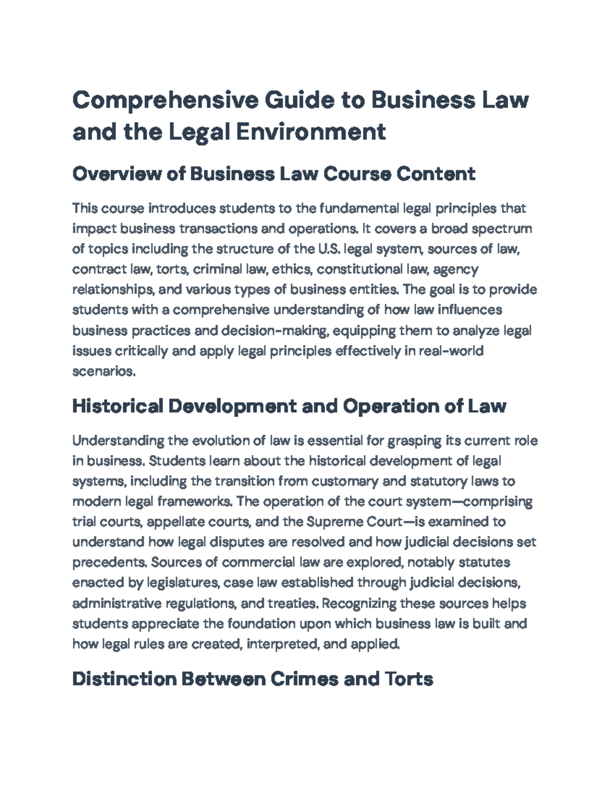 Comprehensive Guide to Business Law (Course Code: BL101 ...