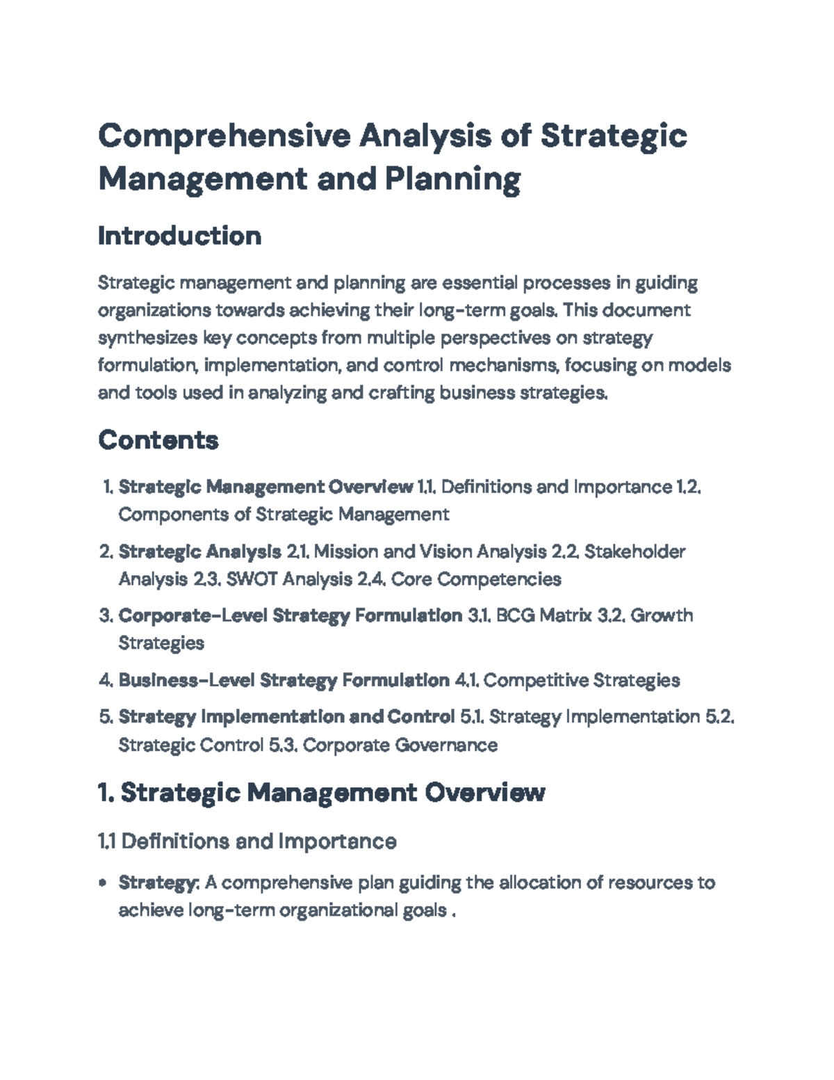 Strategic Management & Planning: Comprehensive Analysis and Insights ...