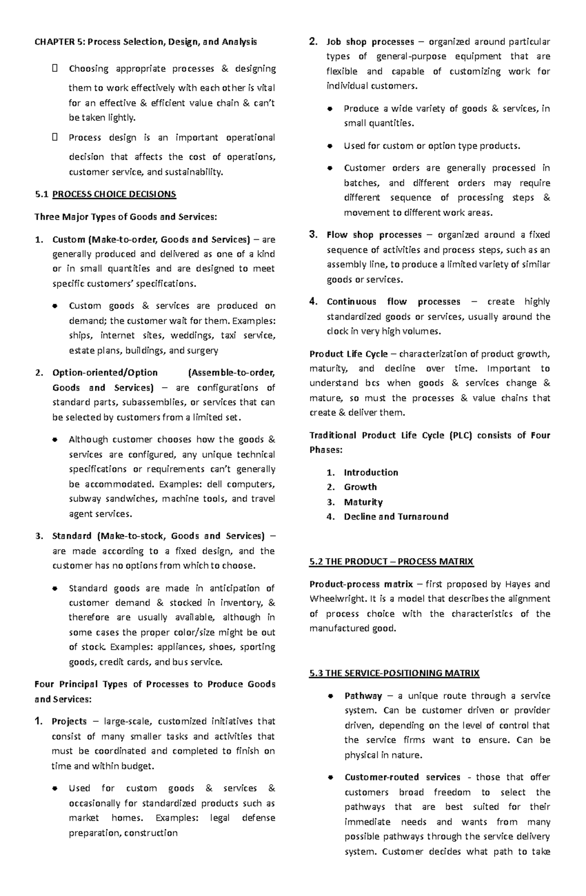 CHAPTER 5: Process Selection, Design, and Analysis (OMTQM Notes) - Studocu