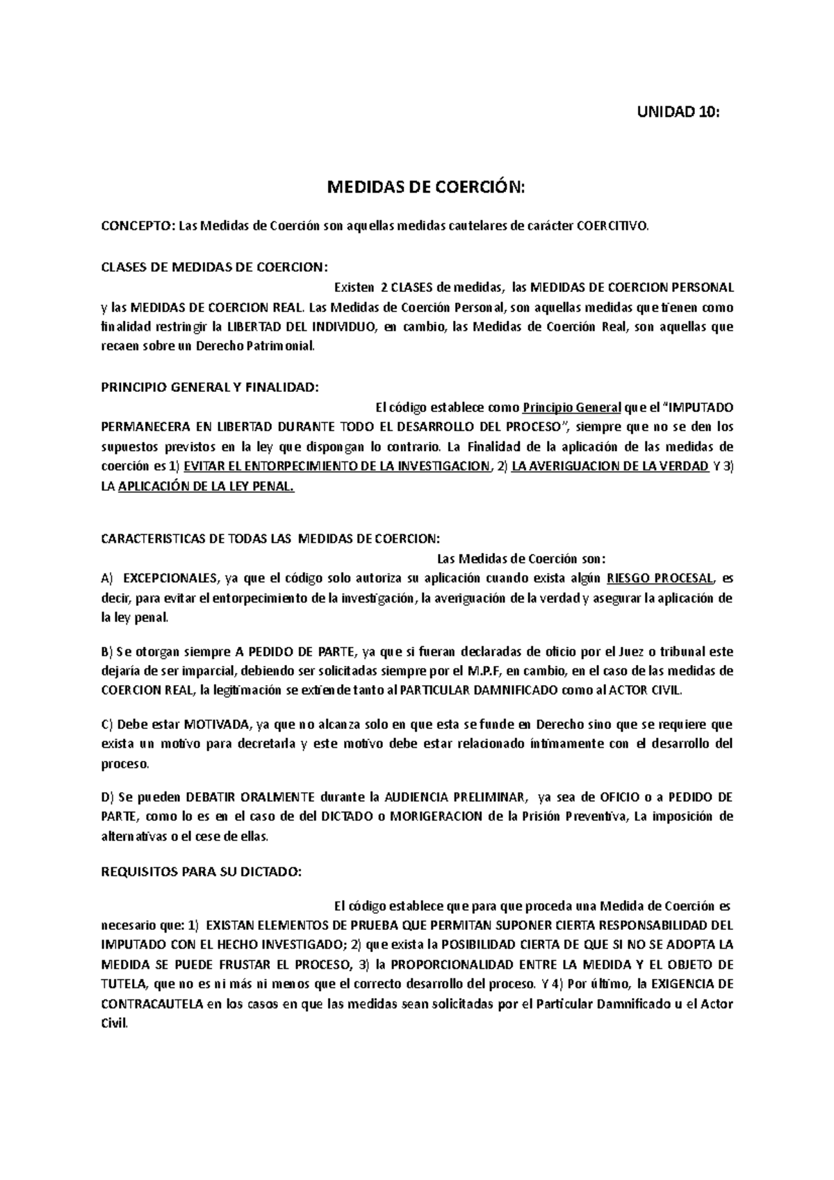 Resumen sobre Medidas de Coerción en Proc. Penal - Unidades 10-12 - Studocu