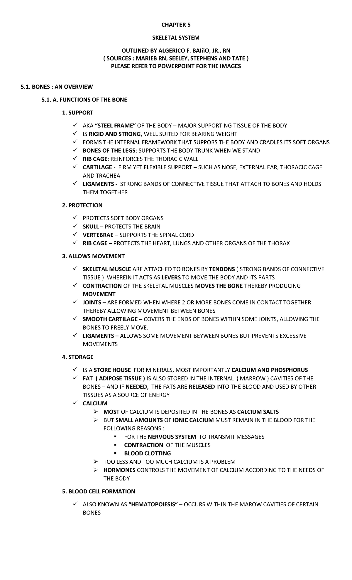 Chapter 5: Skeletal system overview and classification notes - Studocu