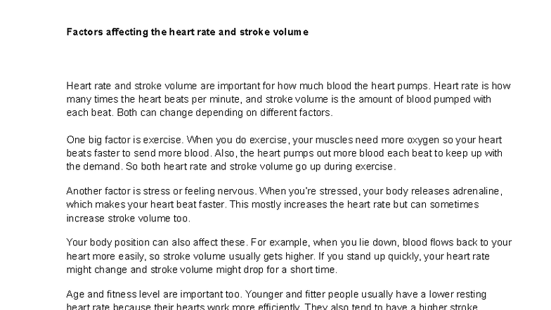 Factors Affecting Heart Rate & Stroke Volume: A Scientific Report - Studocu
