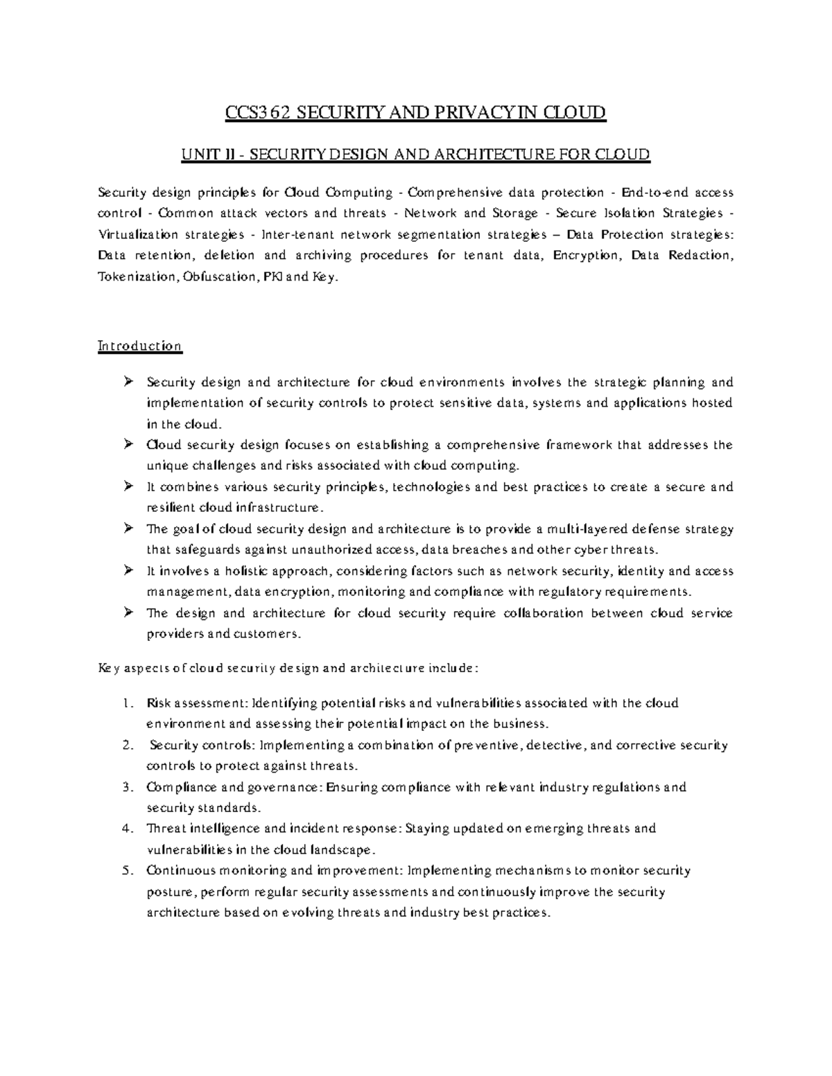 CCS362 Security Design & Architecture for Cloud Computing - Studocu