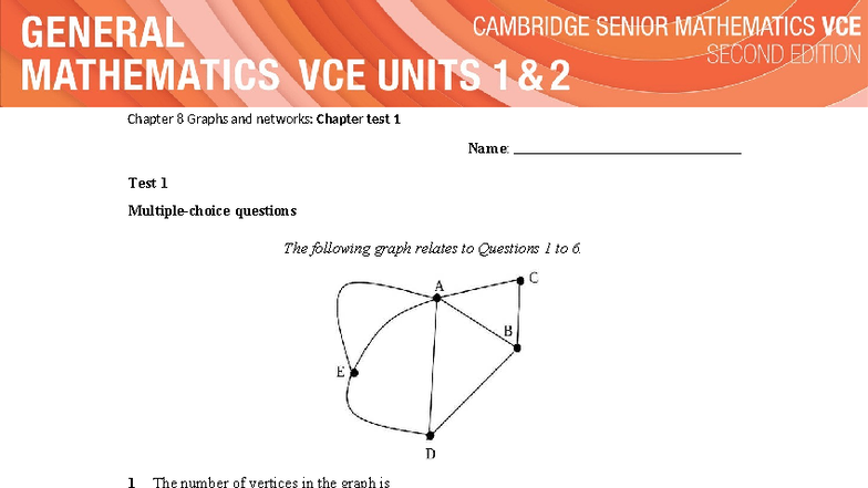 Chapter 8 Graphs and Networks: Test 1 Questions and Answers - Studocu