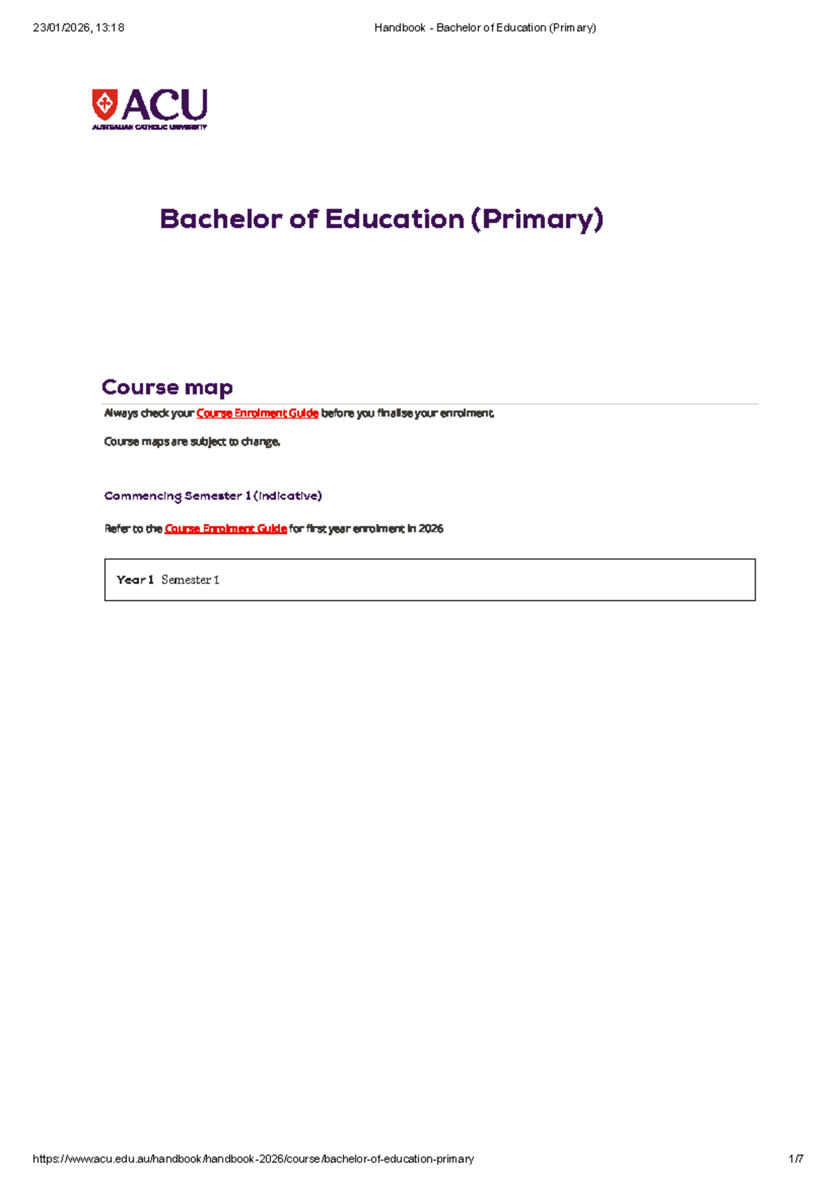 13:18 Handbook for Bachelor of Education (Primary) Course Map - Studocu