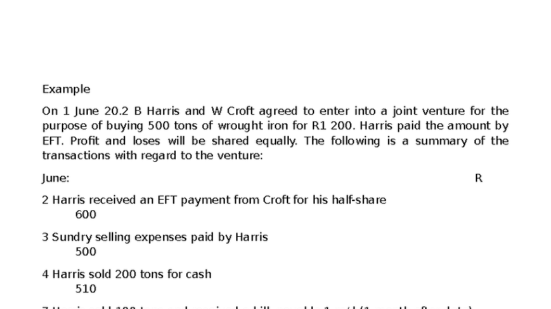 Example Joint Ventures: Ledger & Income Statement Analysis - Studocu