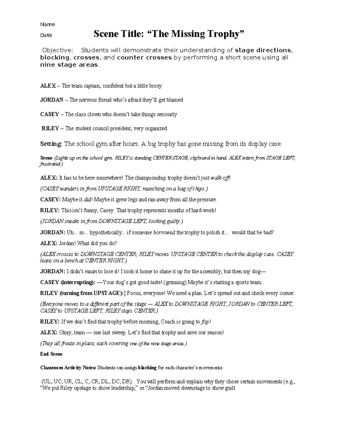 Scene Practice: Stage Directions & Blocking (003) - Studocu