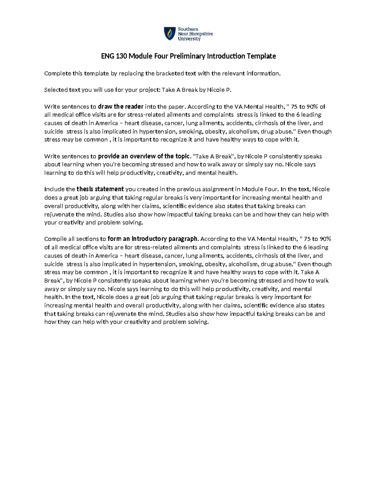 ENG 130 Module Four Preliminary Introduction - Selected text you will ...