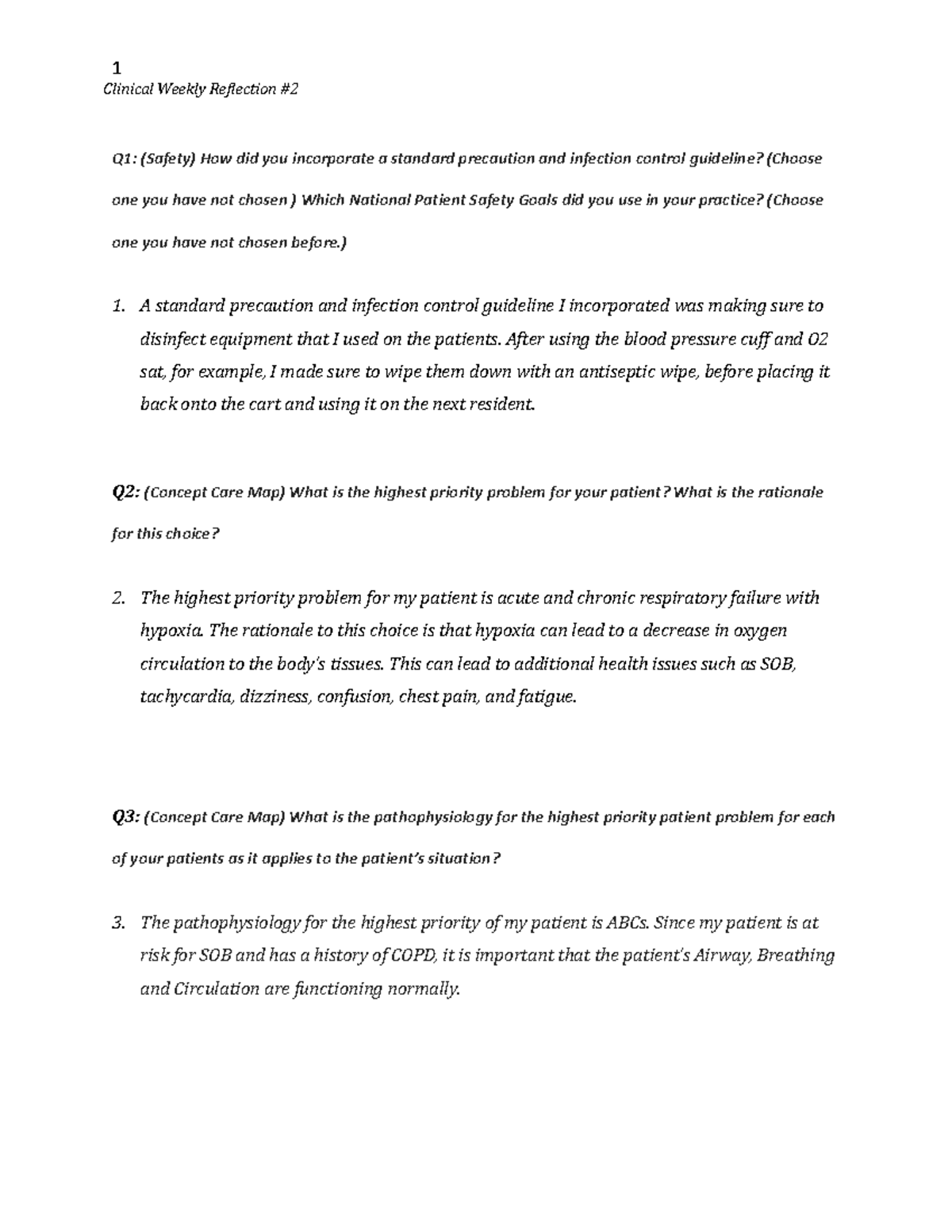Weekly Clinical Reflection for Nursing Practice (NUR 305) - Studocu