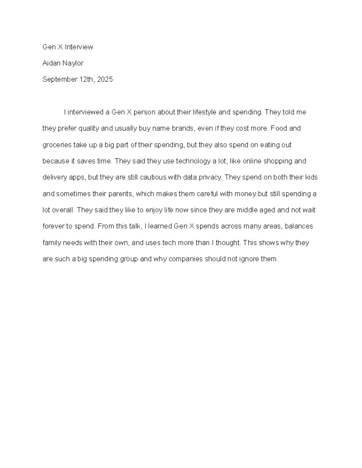 Gen X Spending Habits: Interview with Aidan Naylor (Sept 2025) - Studocu