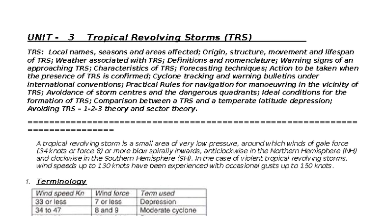 Meteorology 2: Unit 3 - Understanding Tropical Revolving Storms (TRS ...