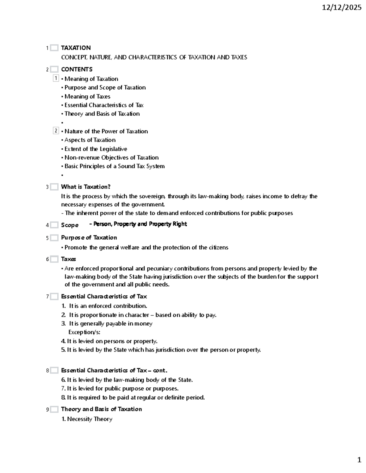 TAX 101: Understanding Taxation Concepts and Characteristics - Studocu