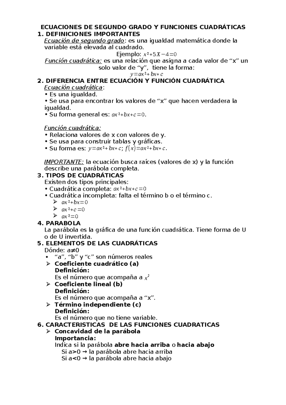 ECUACIONES Y FUNCIONES CUADRÁTICAS: DEFINICIONES Y CARACTERÍSTICAS ...