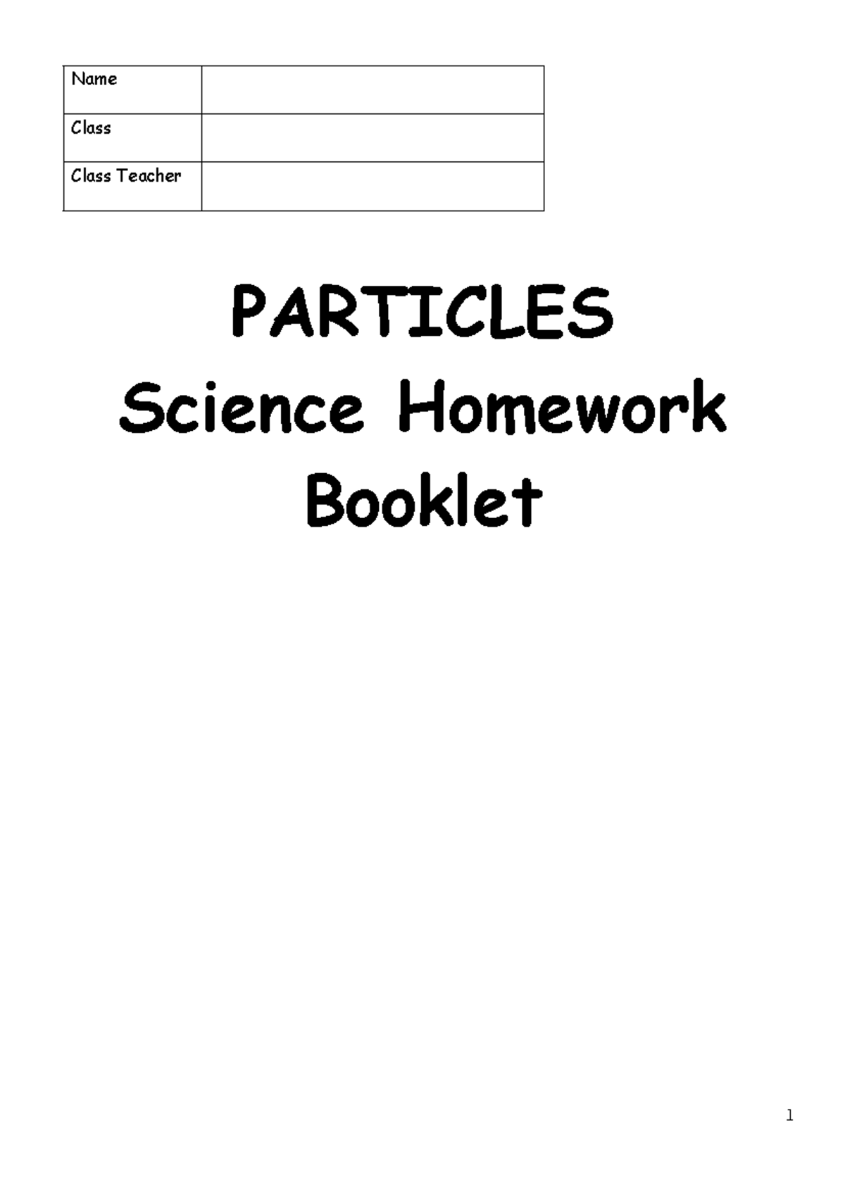4) Particles Science Homework Booklet: Understanding Matter Behavior ...