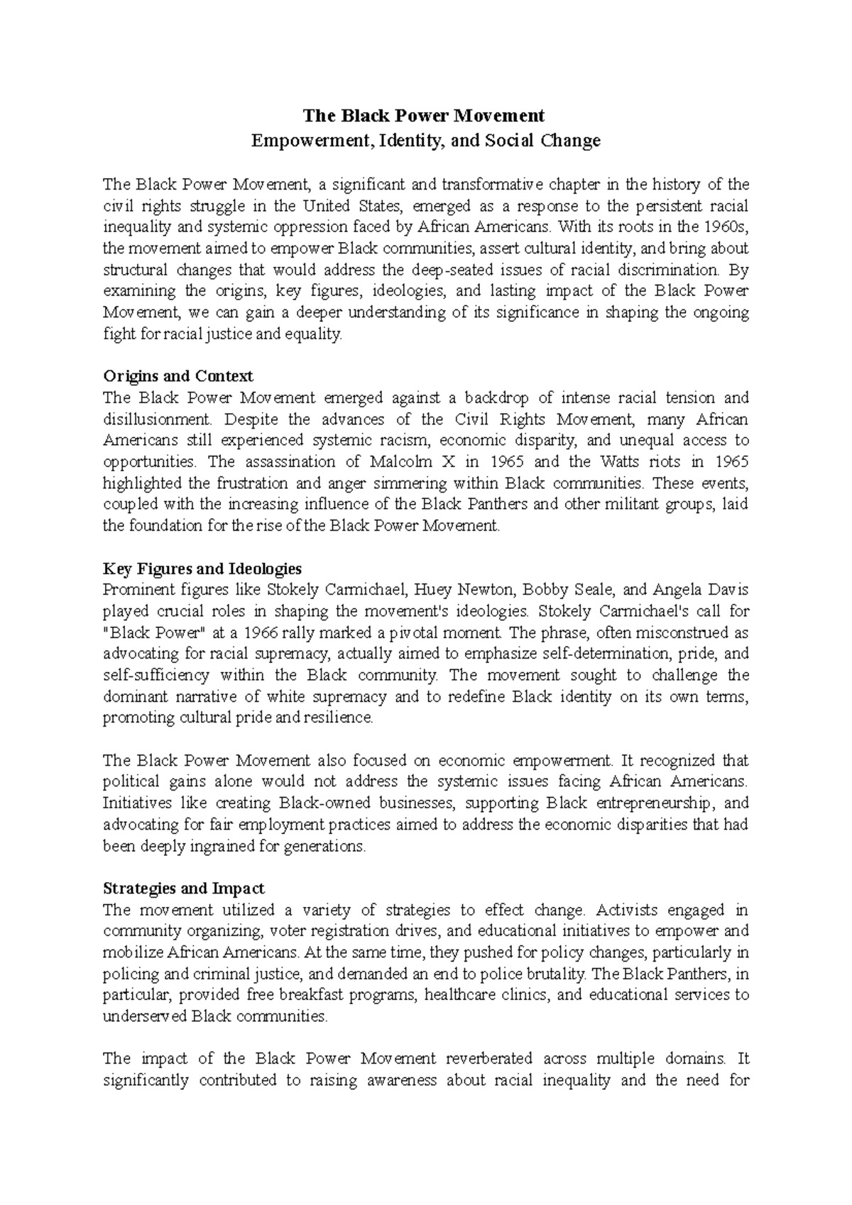 Black Power Movement - N/A - The Black Power Movement Empowerment ...