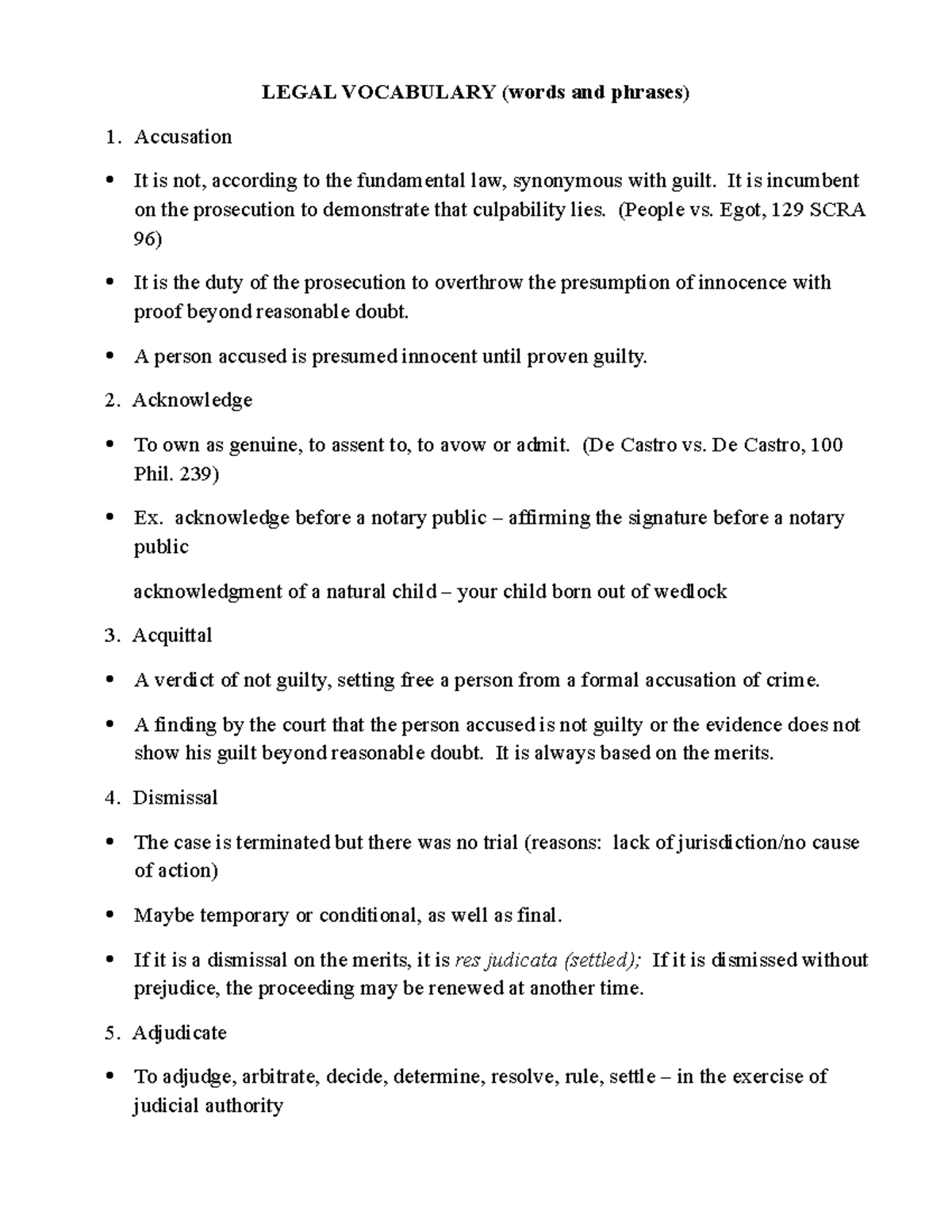 LEGAL VOCABULARY SUMMARY: Key Terms and Definitions - Studocu