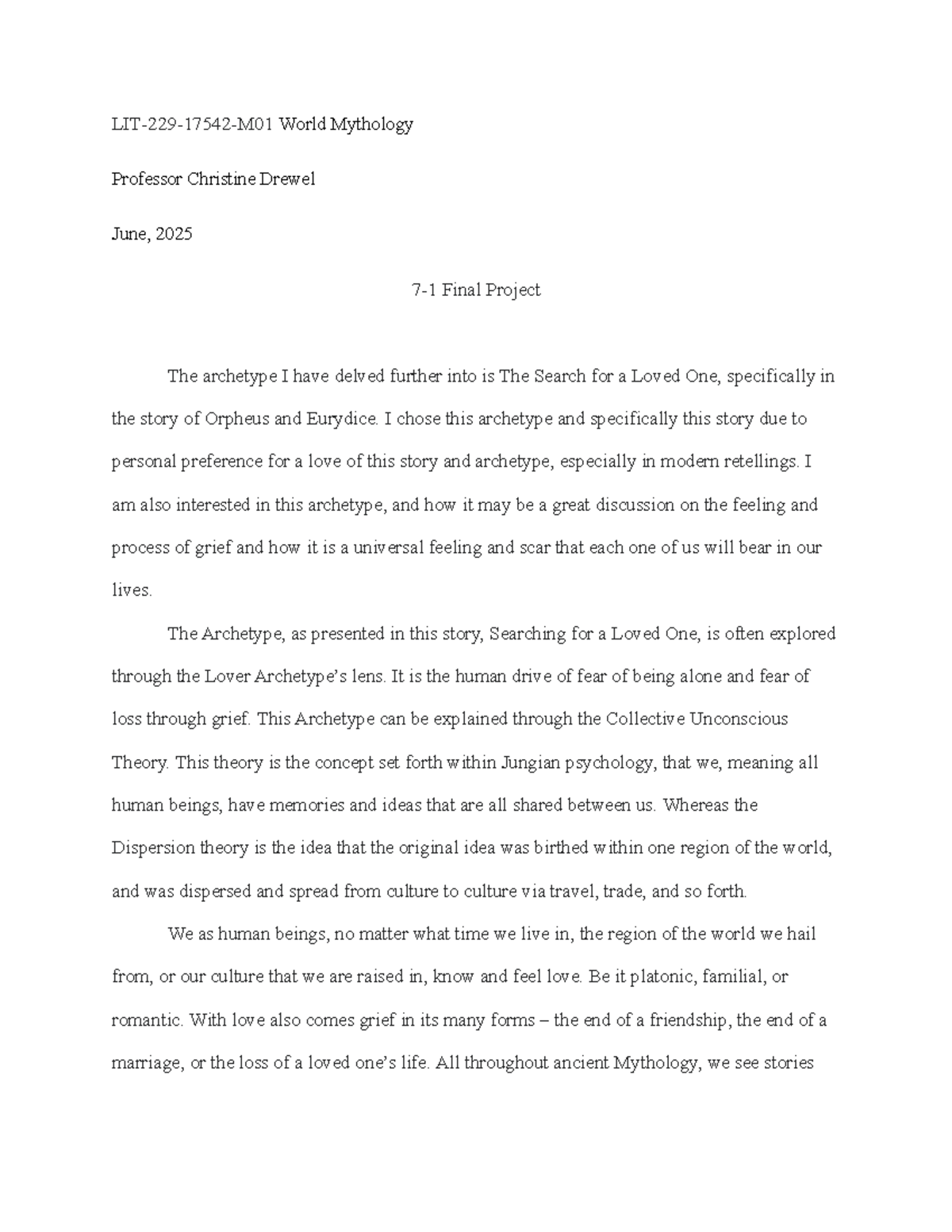 7.1 World Mythology - Final Project on Orpheus and Eurydice Archetype ...