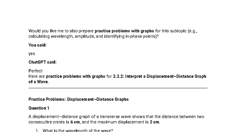 Practice Problems with Graphs for Waves (3.3.2) - Studocu